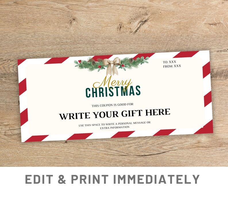 Christmas Coupon Custom Christmas Gift Coupon Template Canva Christmas ...