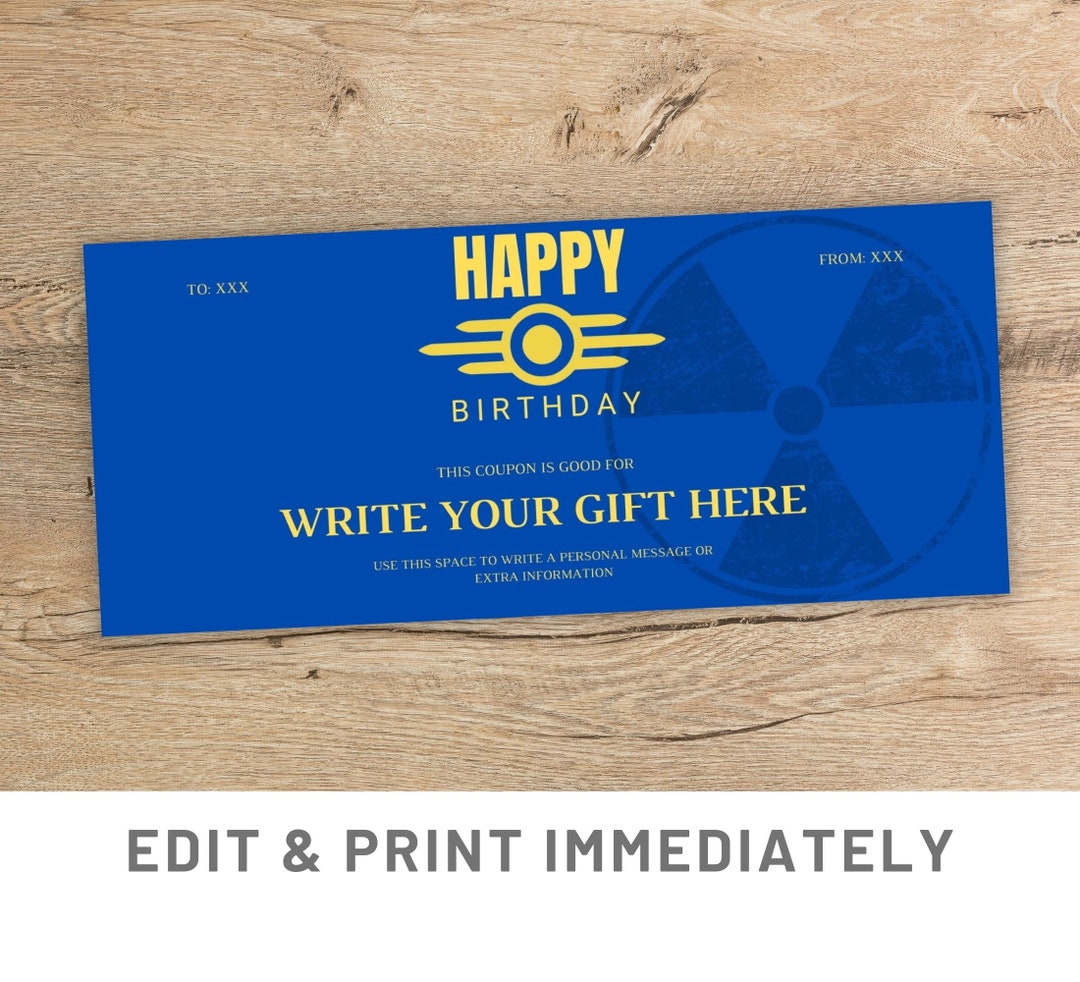 Fallout Birthday Coupon Editable Gift Coupon Template Canva Fallout ...