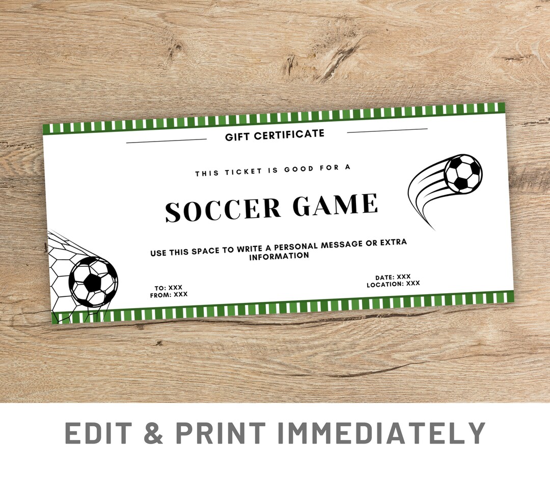 Soccer Game Ticket Printable Canva Template Custom Soccer Game Ticket ...