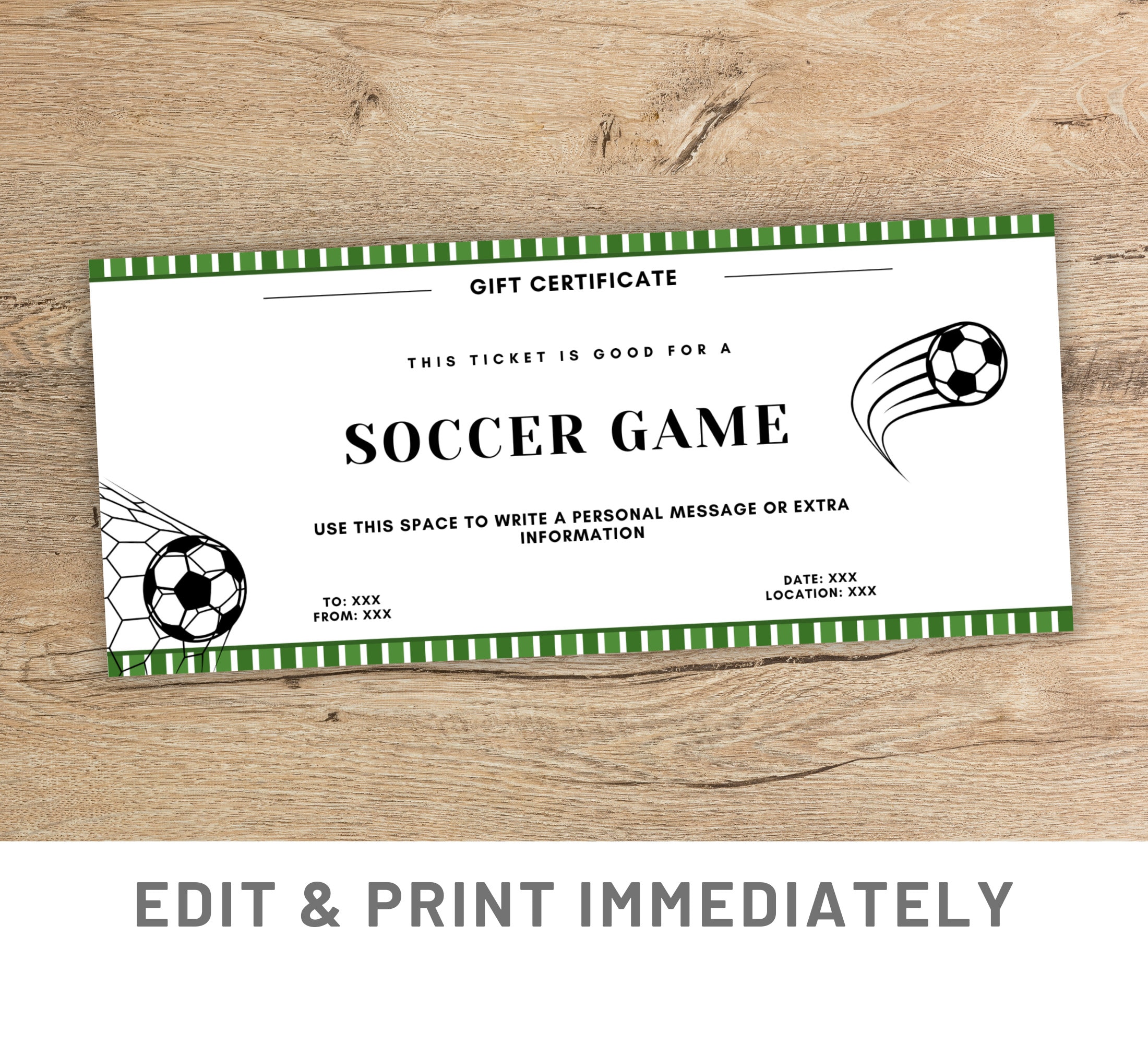 Soccer Game Ticket Printable Canva Template Custom Soccer Game Ticket ...