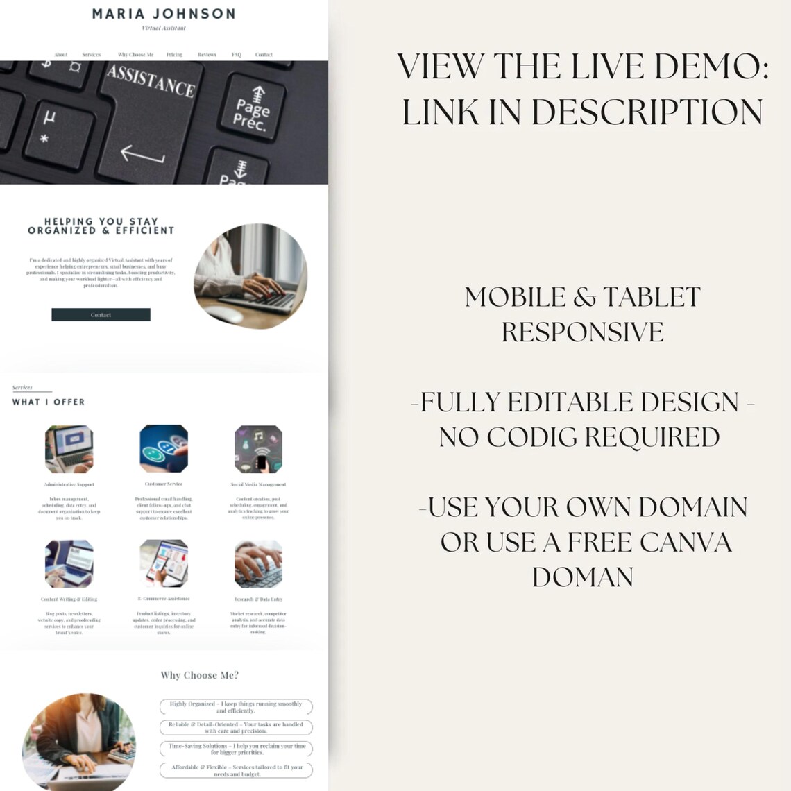 Virtual Assistant Canva Website Remote Assistant Website Template ...