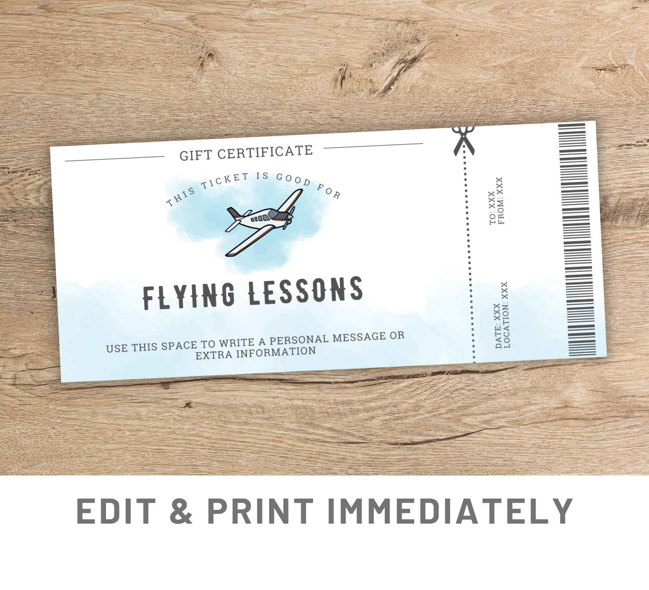 Custom Flying Lessons Voucher Flight Gift Coupon Template Canva Pilot ...
