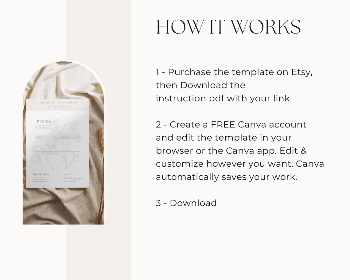 Riding Instructor Invoice Template Horse Trainer Editable Template ...