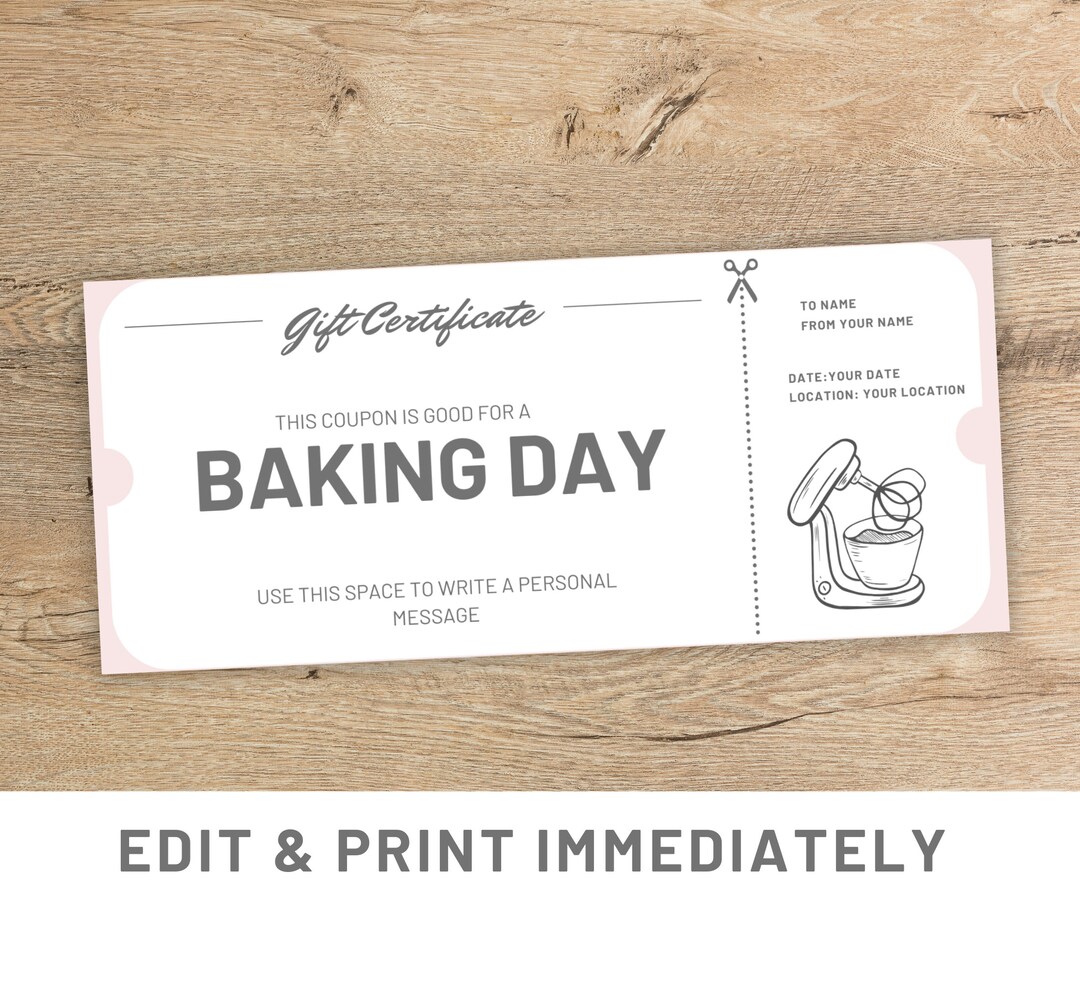 Baking Day Coupon Gift Template, Editable Baking Voucher (canva) - Etsy