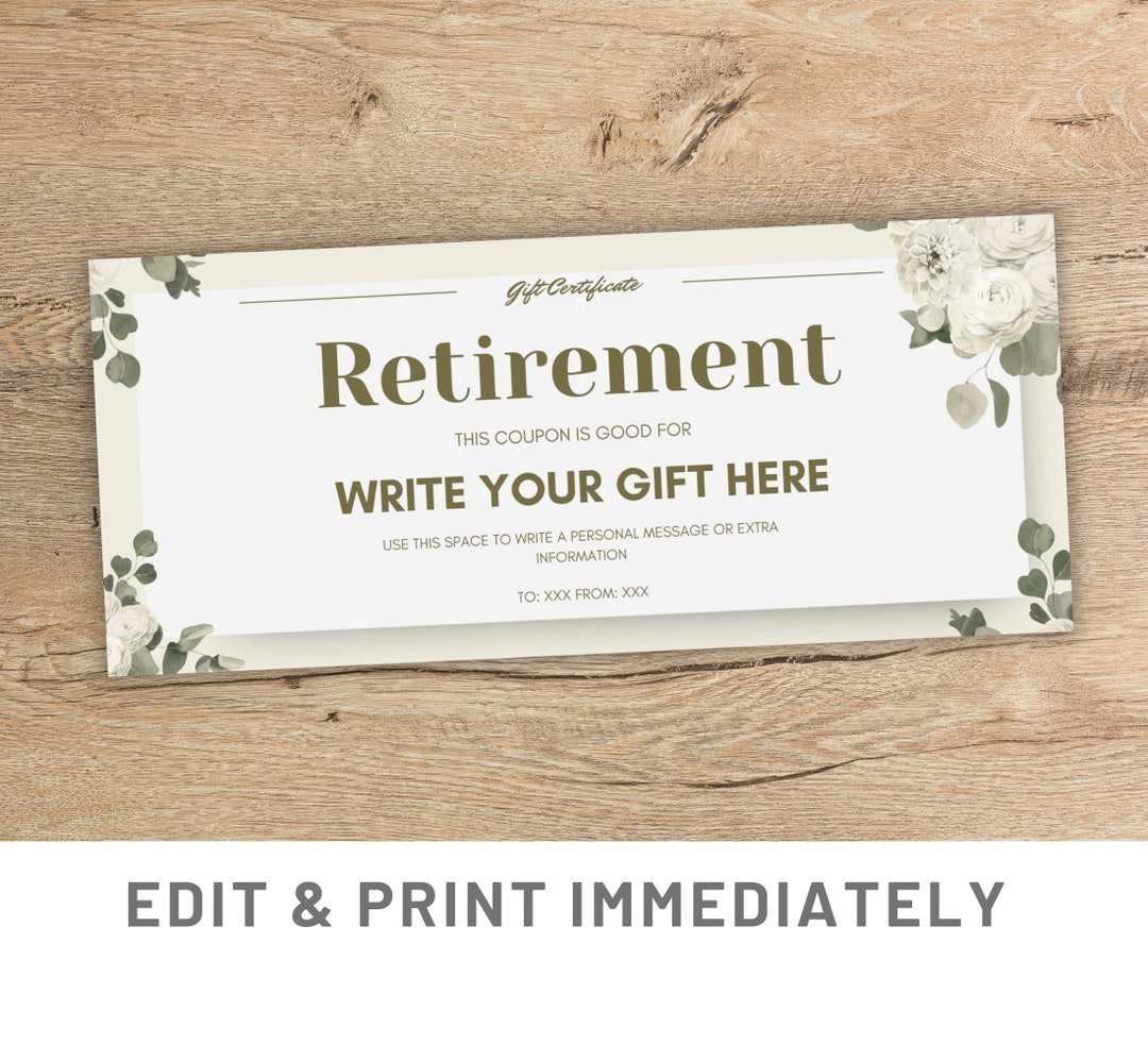 Elegant Retirement Coupon Canva Editable Gift Card Template Canva ...