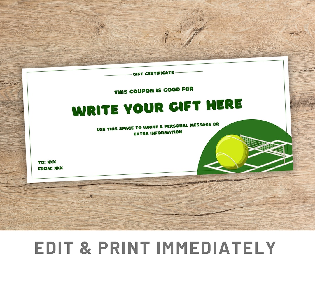Tennis Gift Coupon Editable Gift Coupon Template Canva Tennis Trip Gift ...