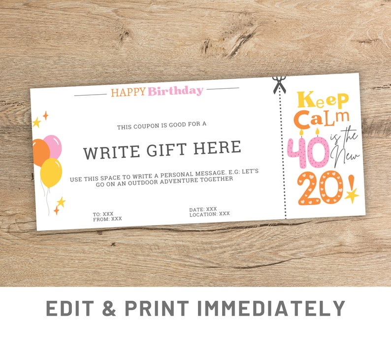 40th Birthday Gift Coupon Template, Editable Printable (canva) - Etsy