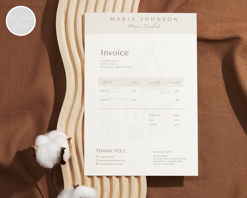 Music Teacher Invoice Template Piano Teacher Editable Template ...
