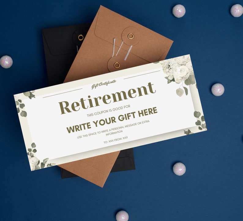 Elegant Retirement Coupon Canva Editable Gift Card Template Canva ...