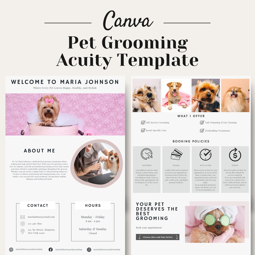 Pet Groomer Scheduling Template Canva Acuity Scheduling Template Pet ...