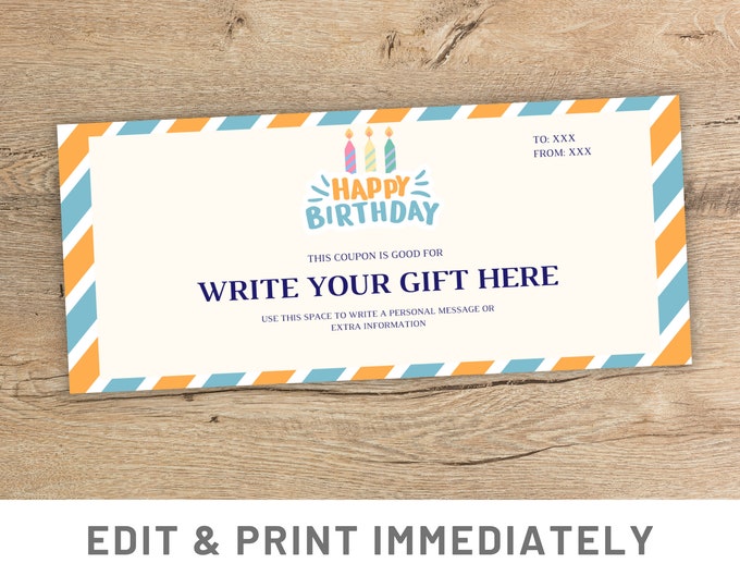 Editable Birthday Coupon Template Printable happy Birthday Gift ...