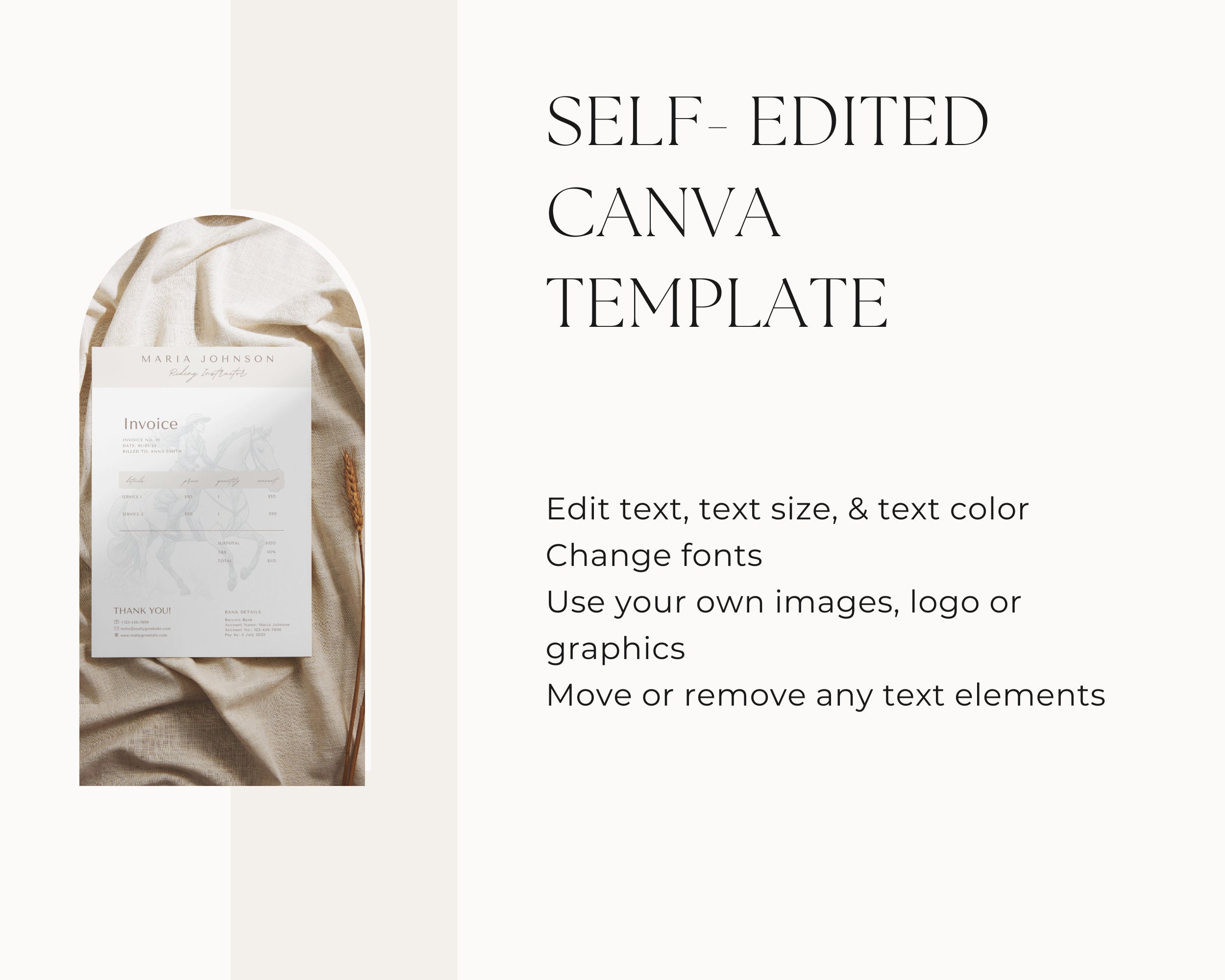 Riding Instructor Invoice Template Horse Trainer Editable Template ...