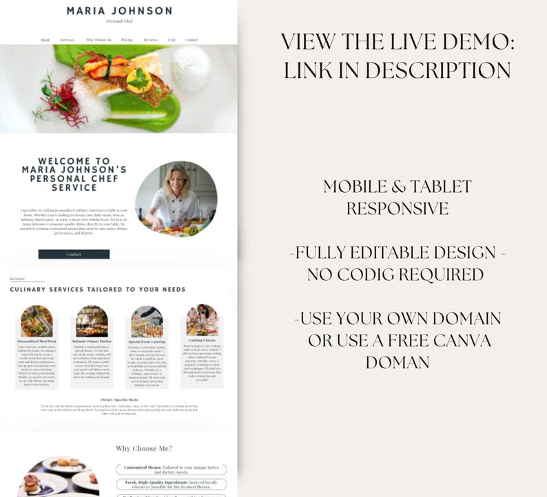 Private Chef Canva Website Chef Website Template Gourmet Landing Page ...