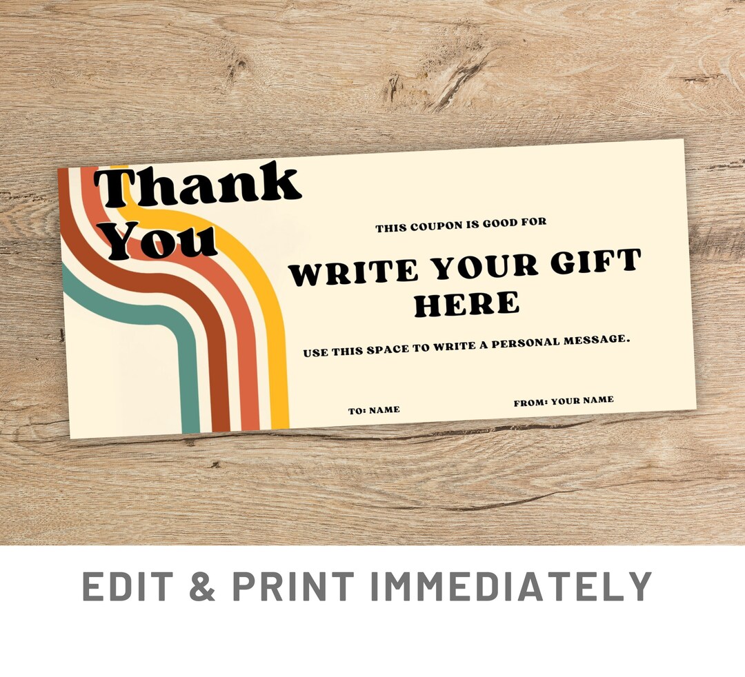 Thank You Card Editable Gift Coupon Template Canva Thank You Voucher ...