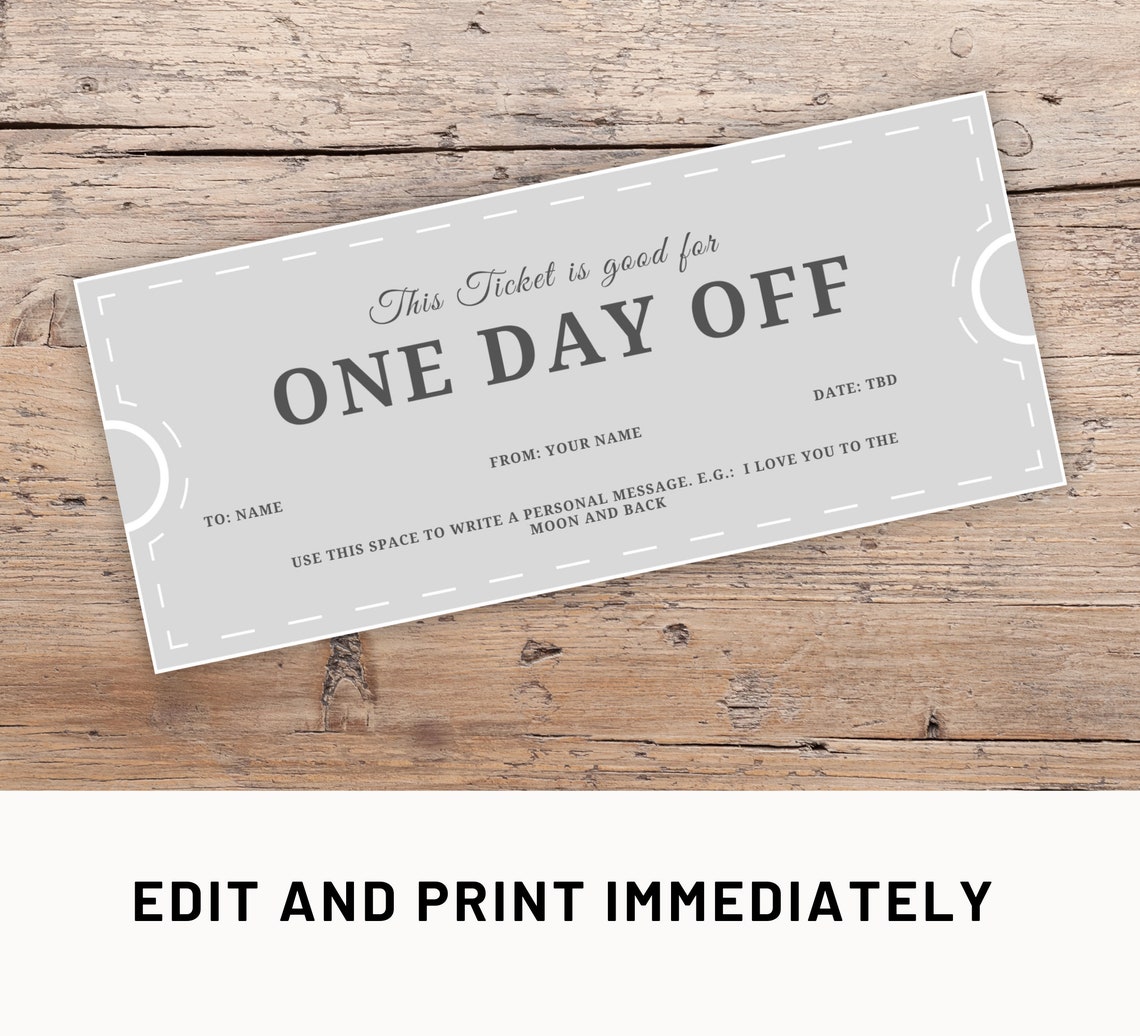Day off Coupon Editable Gift Coupon Template Canva Free Day Voucher Gift Certificate Printable ...