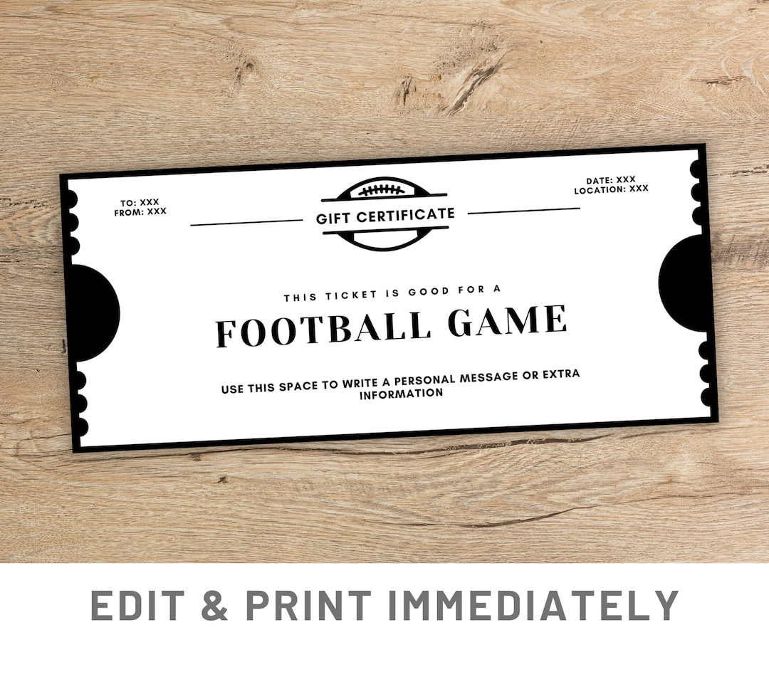 Surprise Football Game Ticket Printable Canva Template Custom Football ...