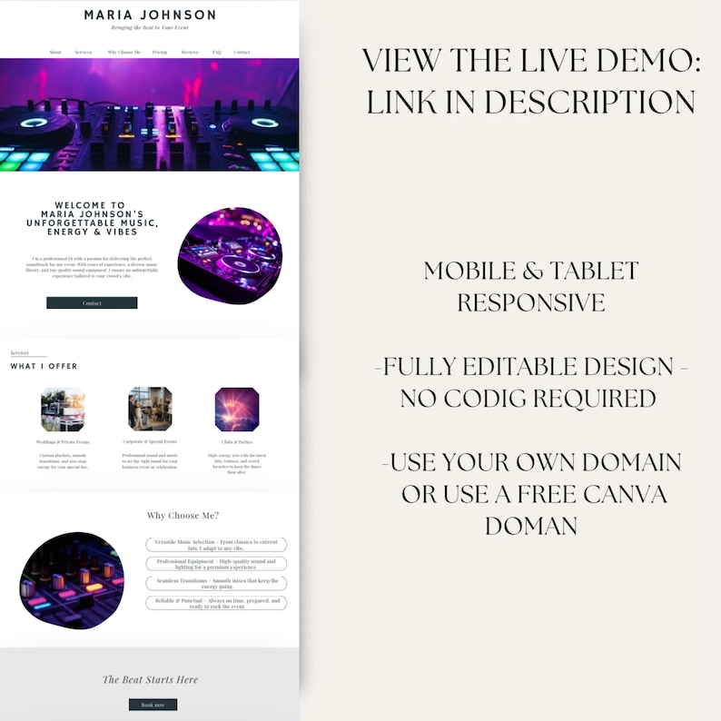 DJ Canva Website DJ Website Template DJ Landing Page Dj Website One ...