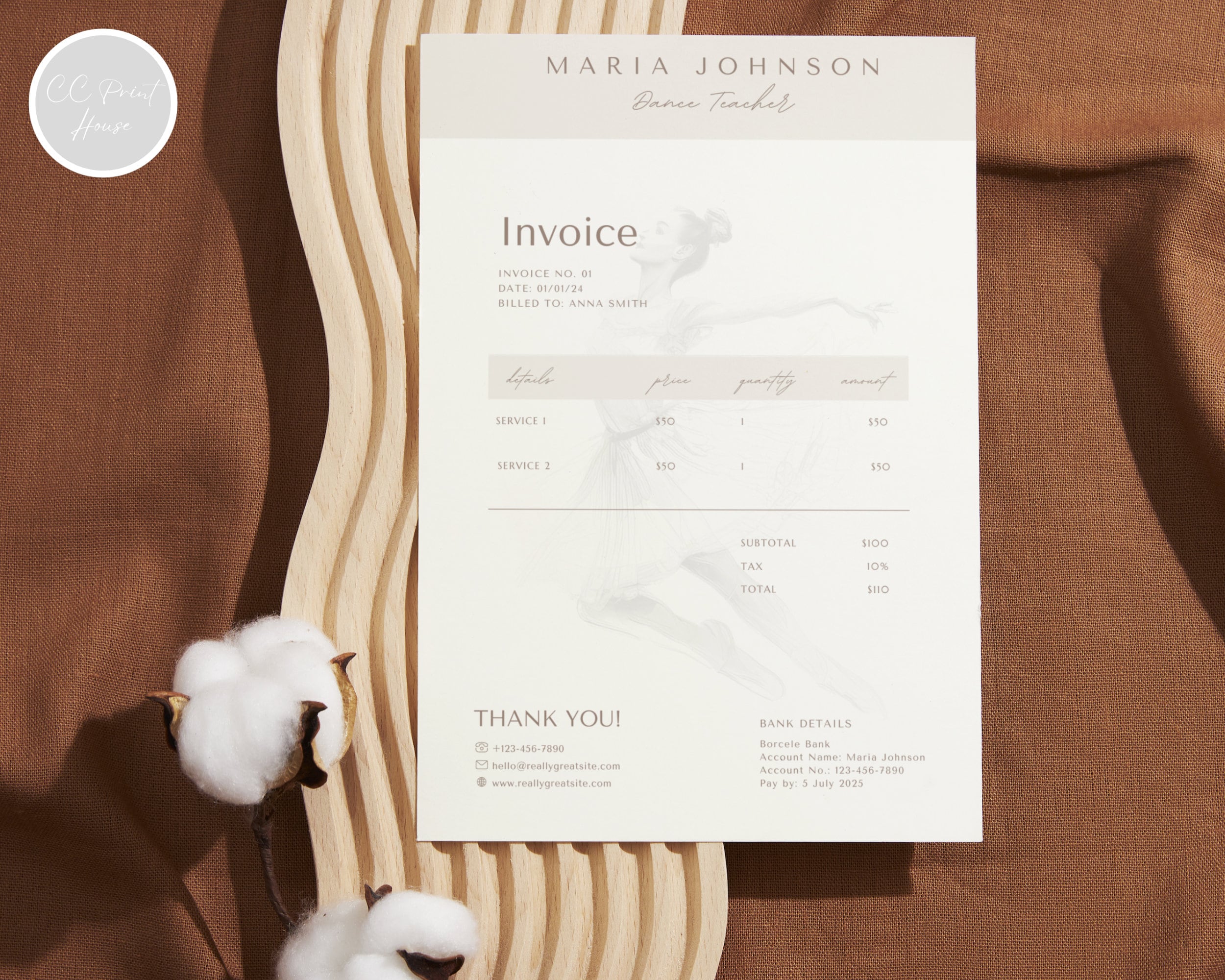 Dance Teacher Invoice Template Dance Studio Editable Template Printable ...