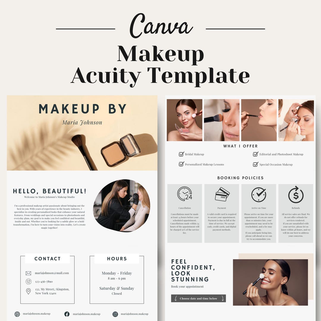 Makeup Artist Acuity Scheduling Template Canva Acuity Scheduling ...
