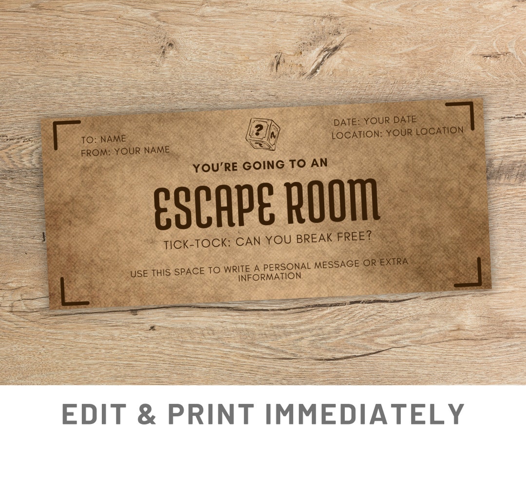 Escape Room Ticket Escape Room Gift Coupon Custom Gift Coupon Template ...