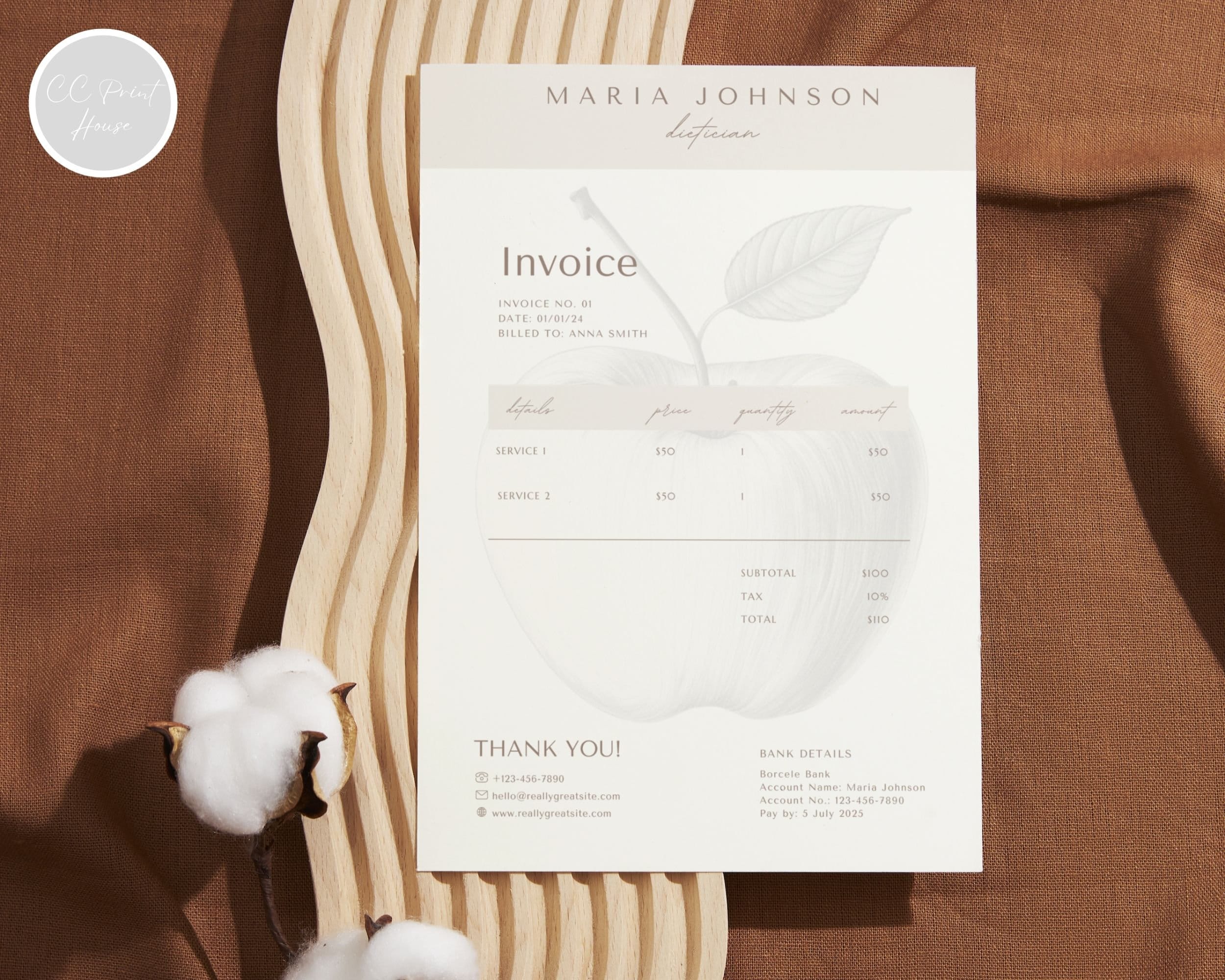 Dietician Invoice Template Nutritionist Editable Template Printable ...