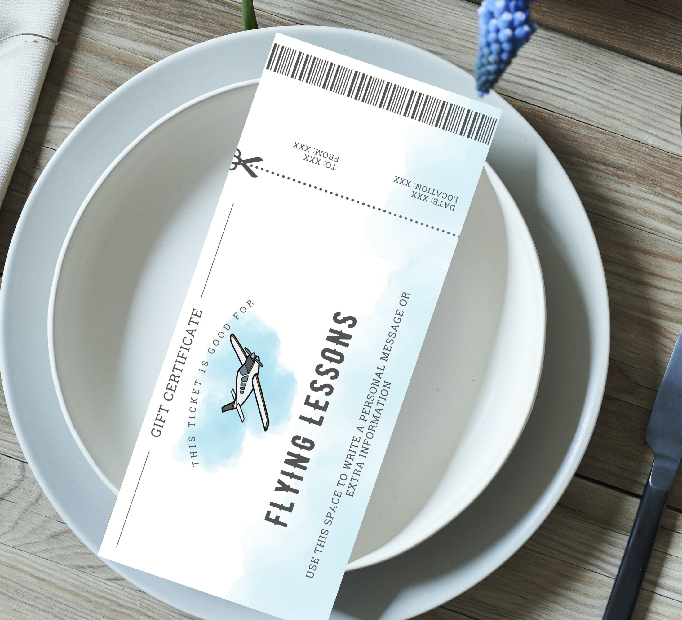 Custom Flying Lessons Voucher Flight Gift Coupon Template Canva Pilot ...