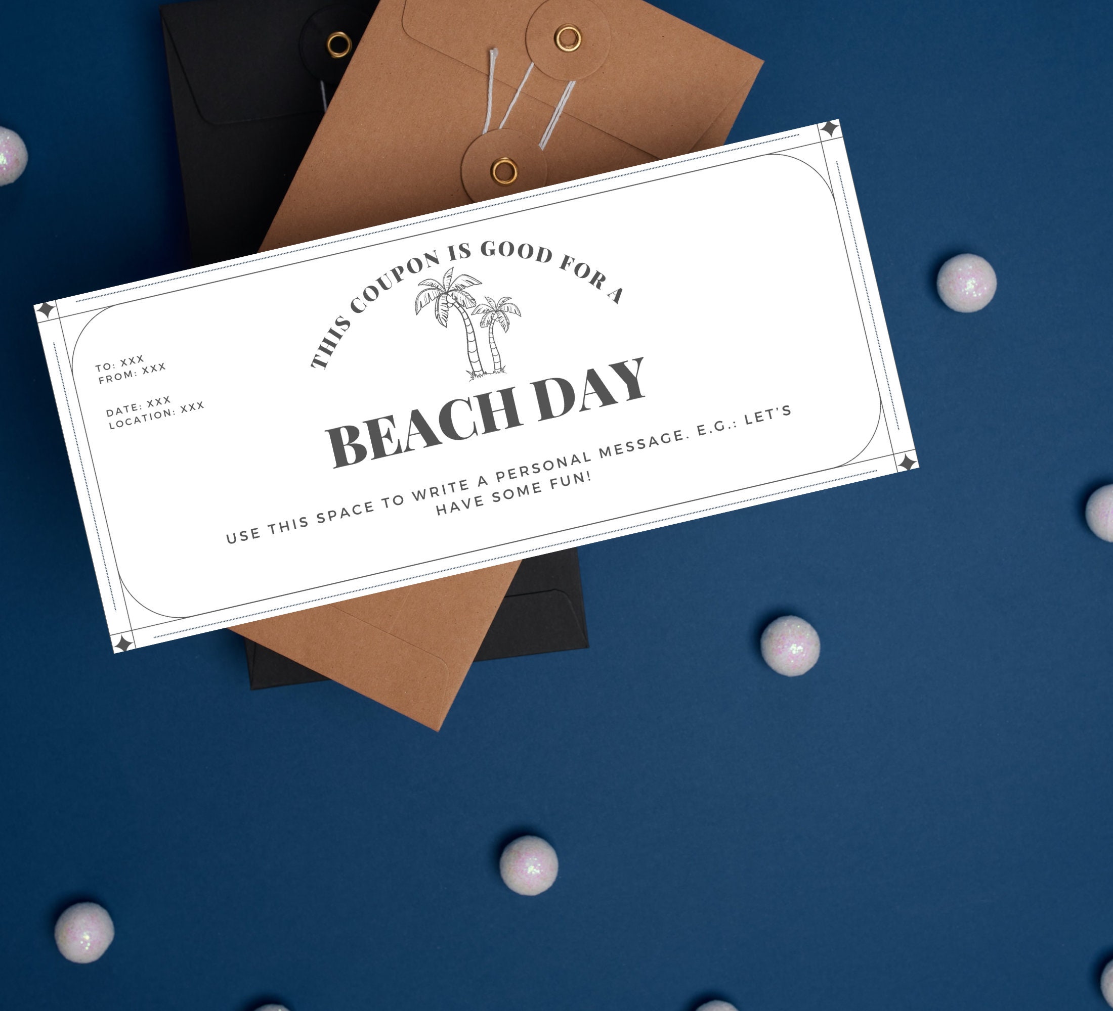 Beach Day Coupon Editable Gift Coupon Template Canva Beach Day Voucher ...