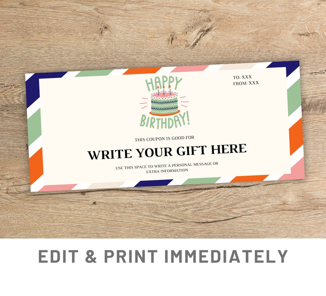 Colorful Birthday Coupon Editable Gift Coupon Template Canva Birthday ...