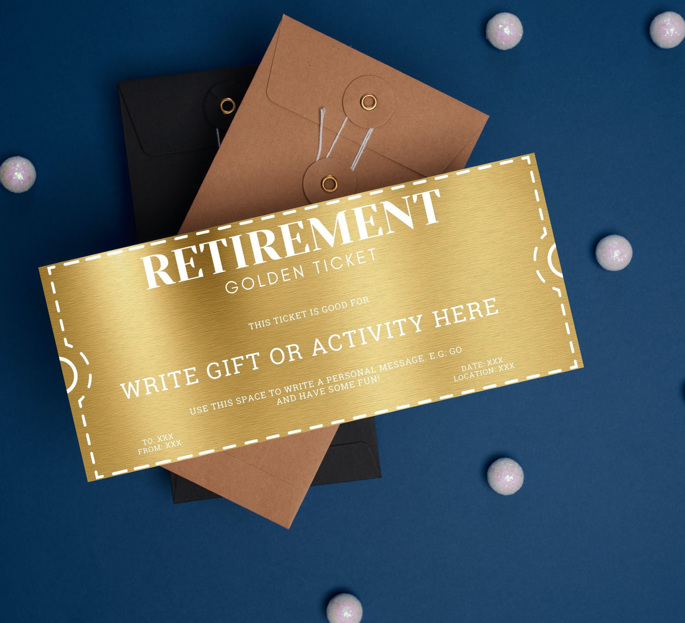 Golden Ticket Retirement Editable Gift Card Template Canva - Etsy
