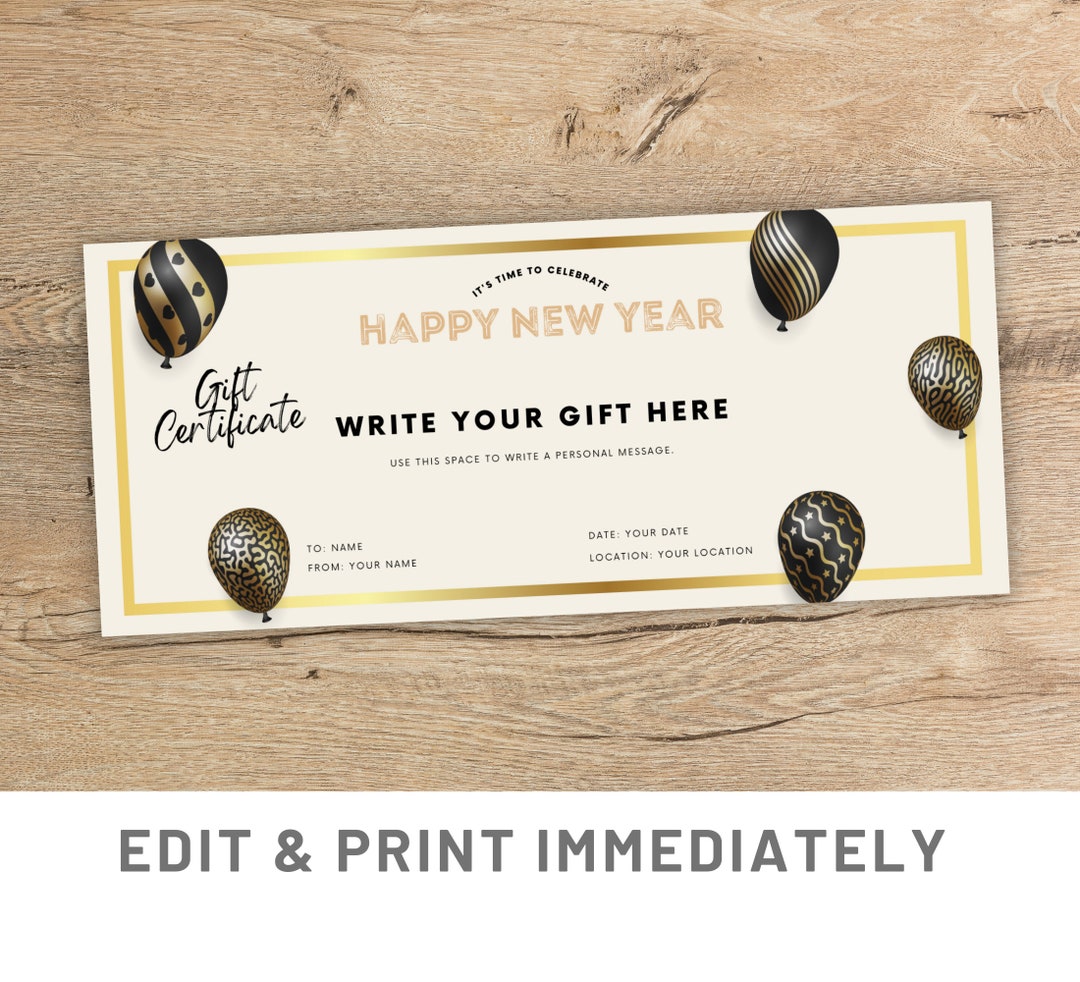 New Year Coupon Gold Editable Gift Coupon Template Canva New Year Gift ...