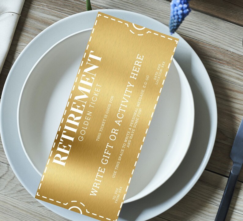 Golden Ticket Retirement Editable Gift Card Template Canva - Etsy