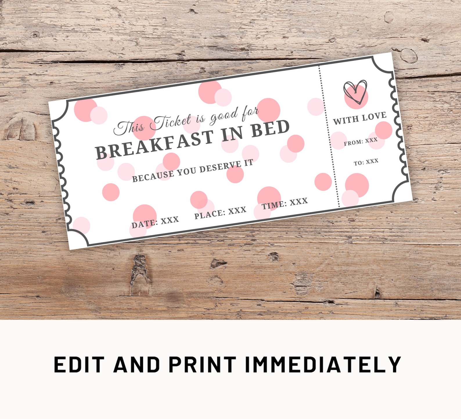 Breakfast in Bed Coupon Editable Gift Coupon Template Canva Voucher ...