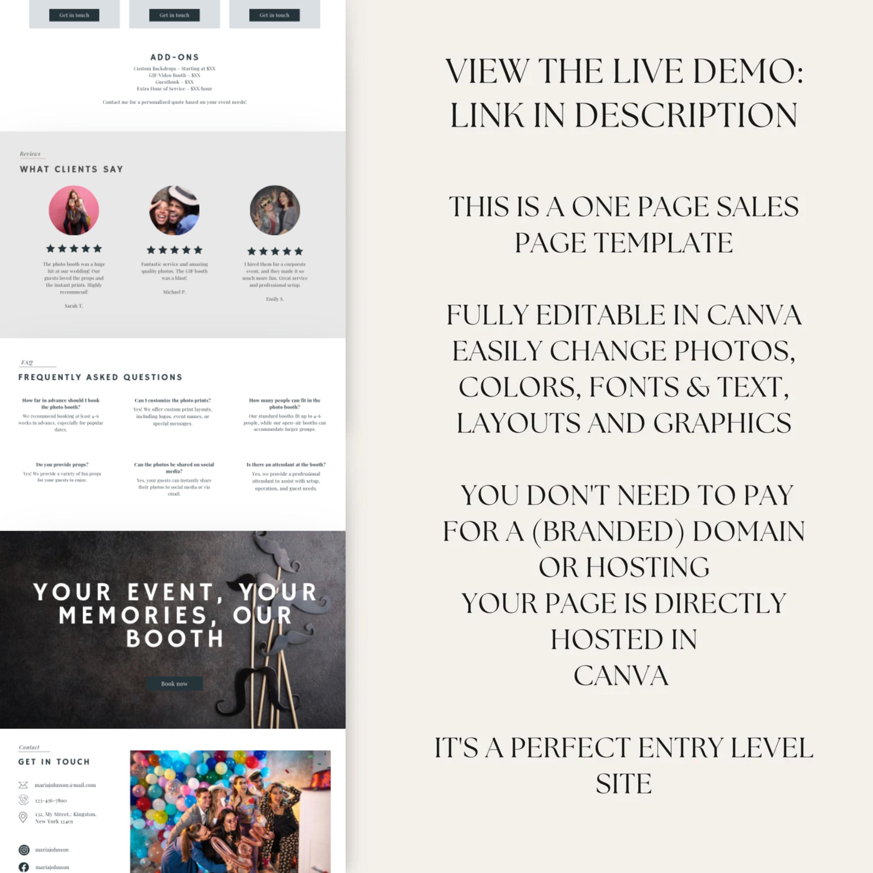 Photo Booth Website Template, Canva Landing Page (digital) - Etsy