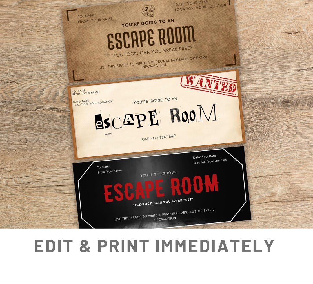 Escape Room Ticket Bundle Canva 3 Escape Room Gift Coupons Custom Gift ...