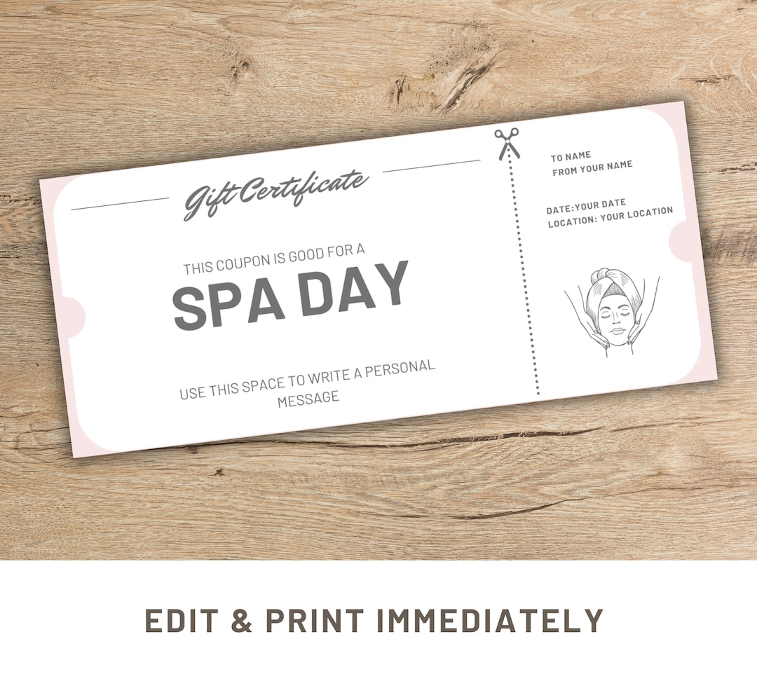 Spa Day Coupon Editable Last Minute Gift Coupon Template Canva Voucher ...