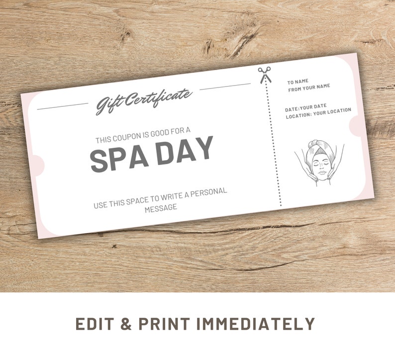 Spa Day Coupon Editable Last Minute Gift Coupon Template Canva Voucher ...