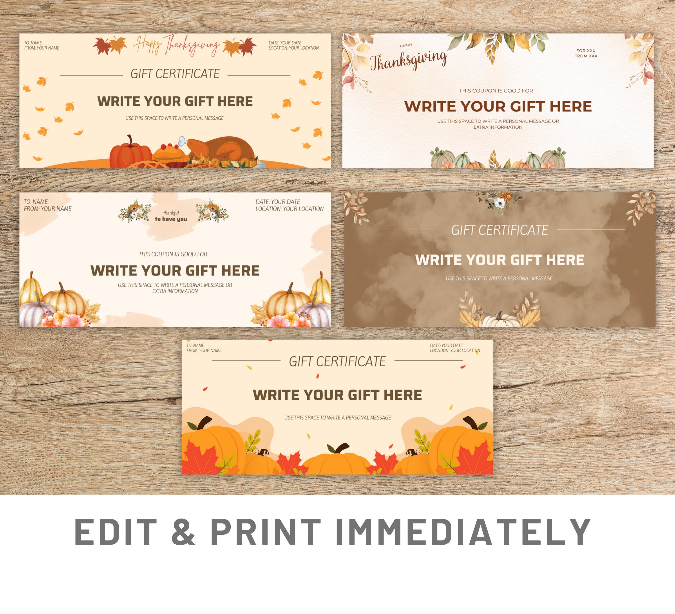 Thanksgiving Coupon Bundle 5 Gift Coupon Templates Canva - Etsy