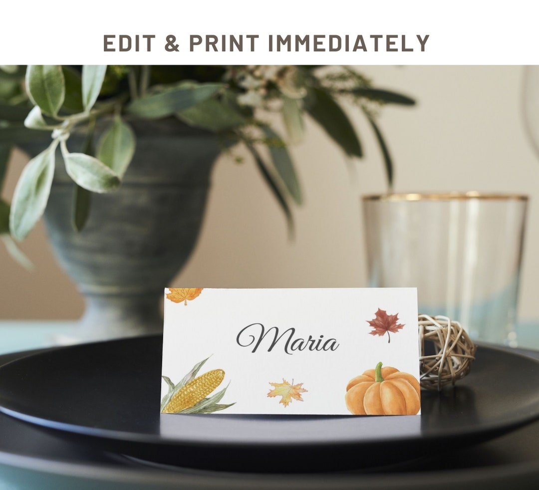 Editable Thanksgiving Name Cards Pumpkin Thanksgiving Place Cards ...