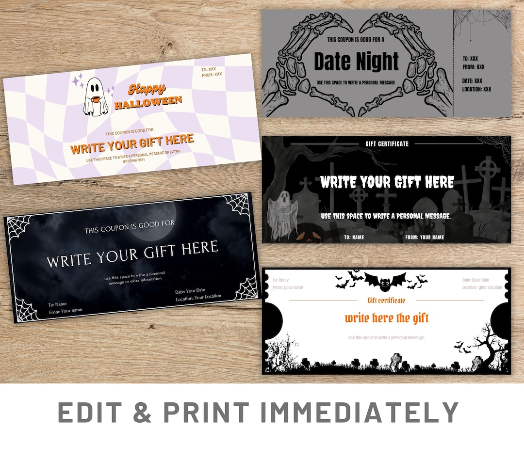 Editable Halloween Gift Coupon Bundle 5 Halloweencanva Templates ...