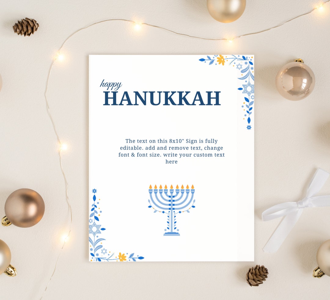 Hanukkah Welcome Sign Template Canva Hanukkah Sign Custom Hanukkah ...