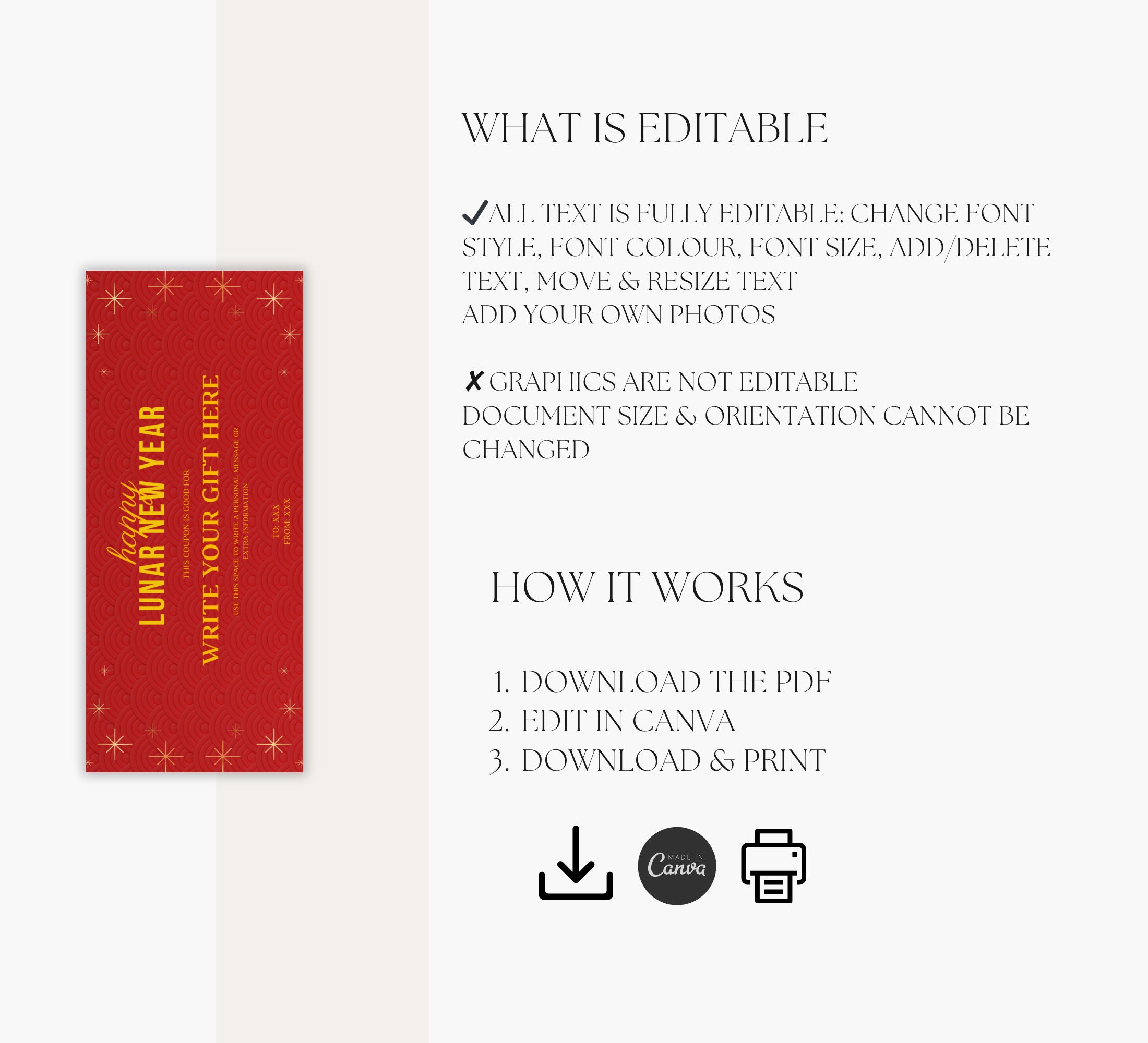 Lunar New Year Gift Card Custom Chinese New Year Gift Coupon Template ...