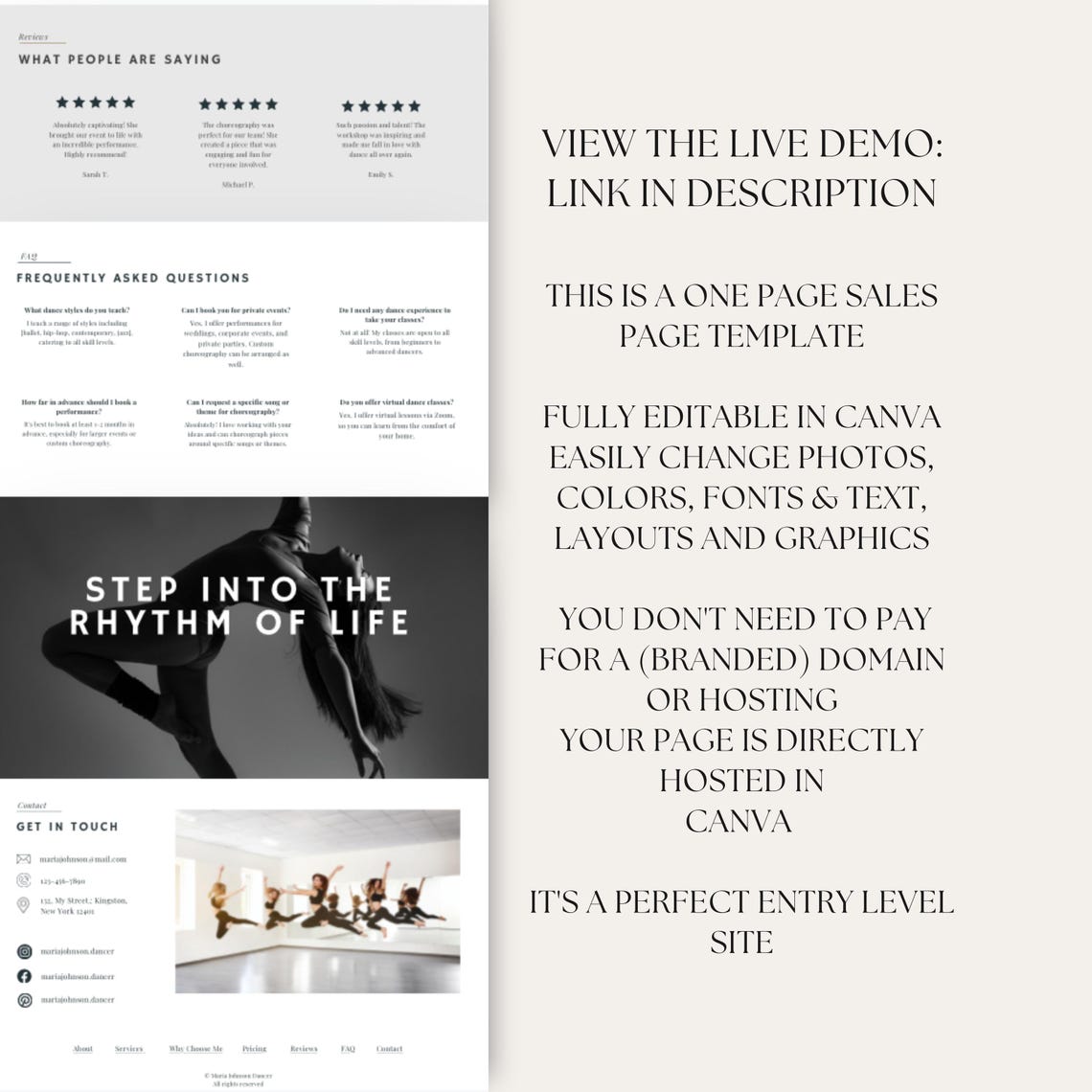 Dancer Website Template | Canva Landing Page (digital) - Etsy