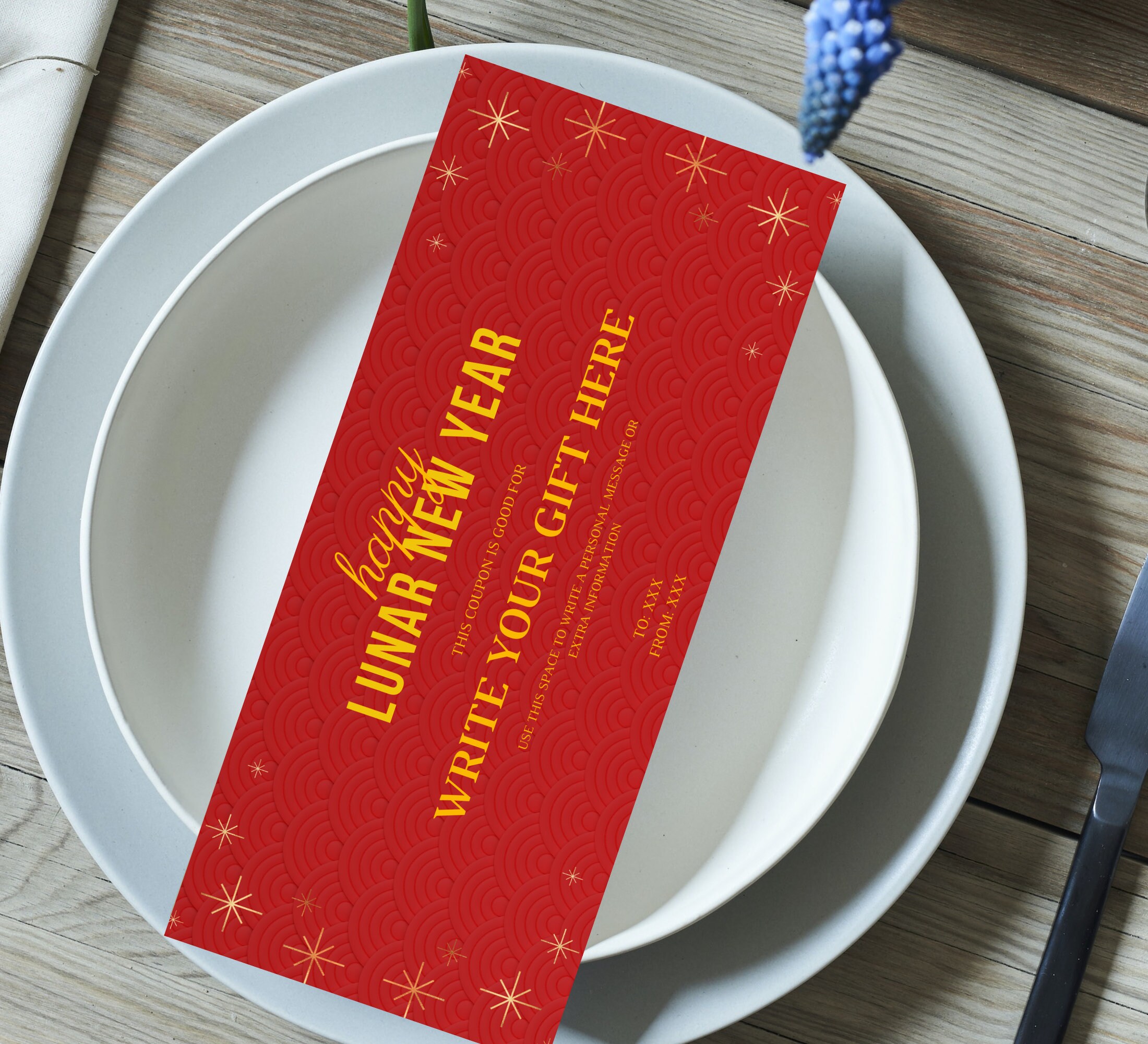 Lunar New Year Gift Card Custom Chinese New Year Gift Coupon Template ...