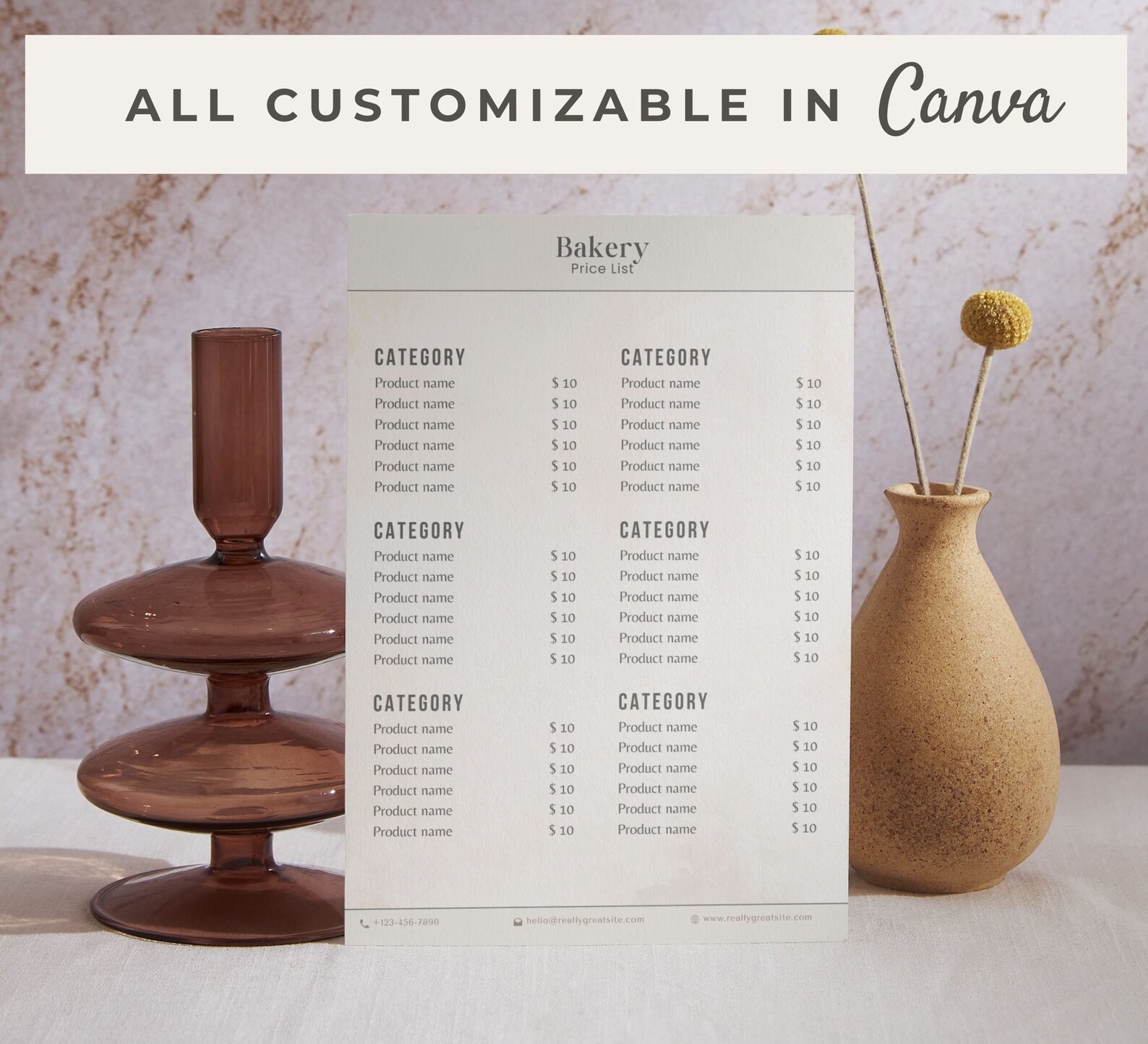 Bakery Pricing List Editable Canva Template Baker Price List Bakery ...
