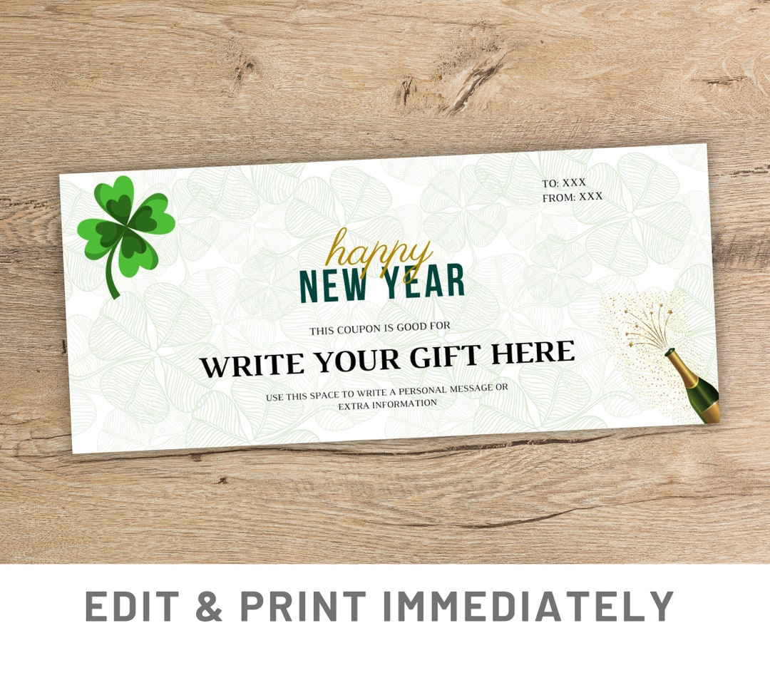 New Year Gift Card Custom New Year Gift Coupon Template Canva Editable ...