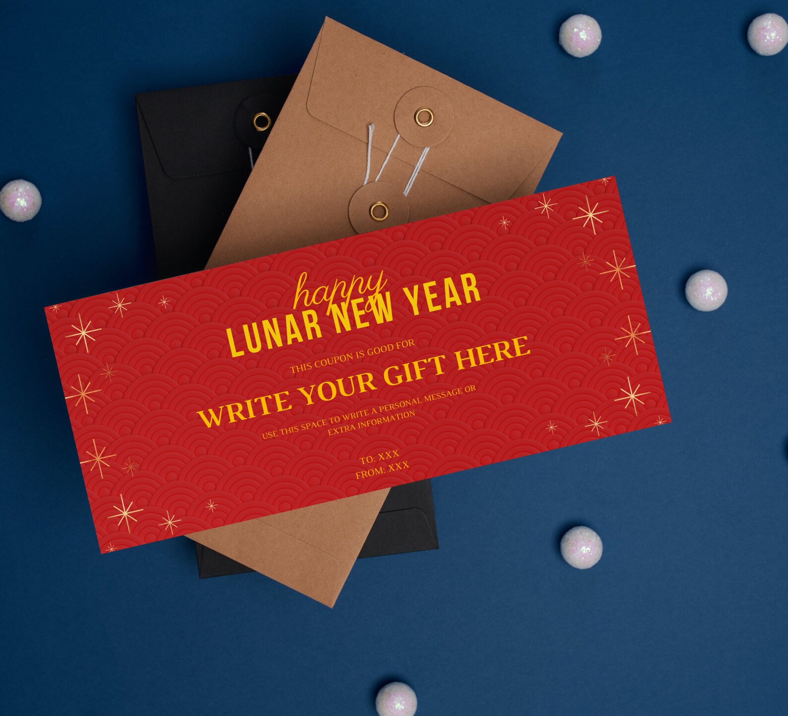Lunar New Year Gift Card Custom Chinese New Year Gift Coupon Template ...