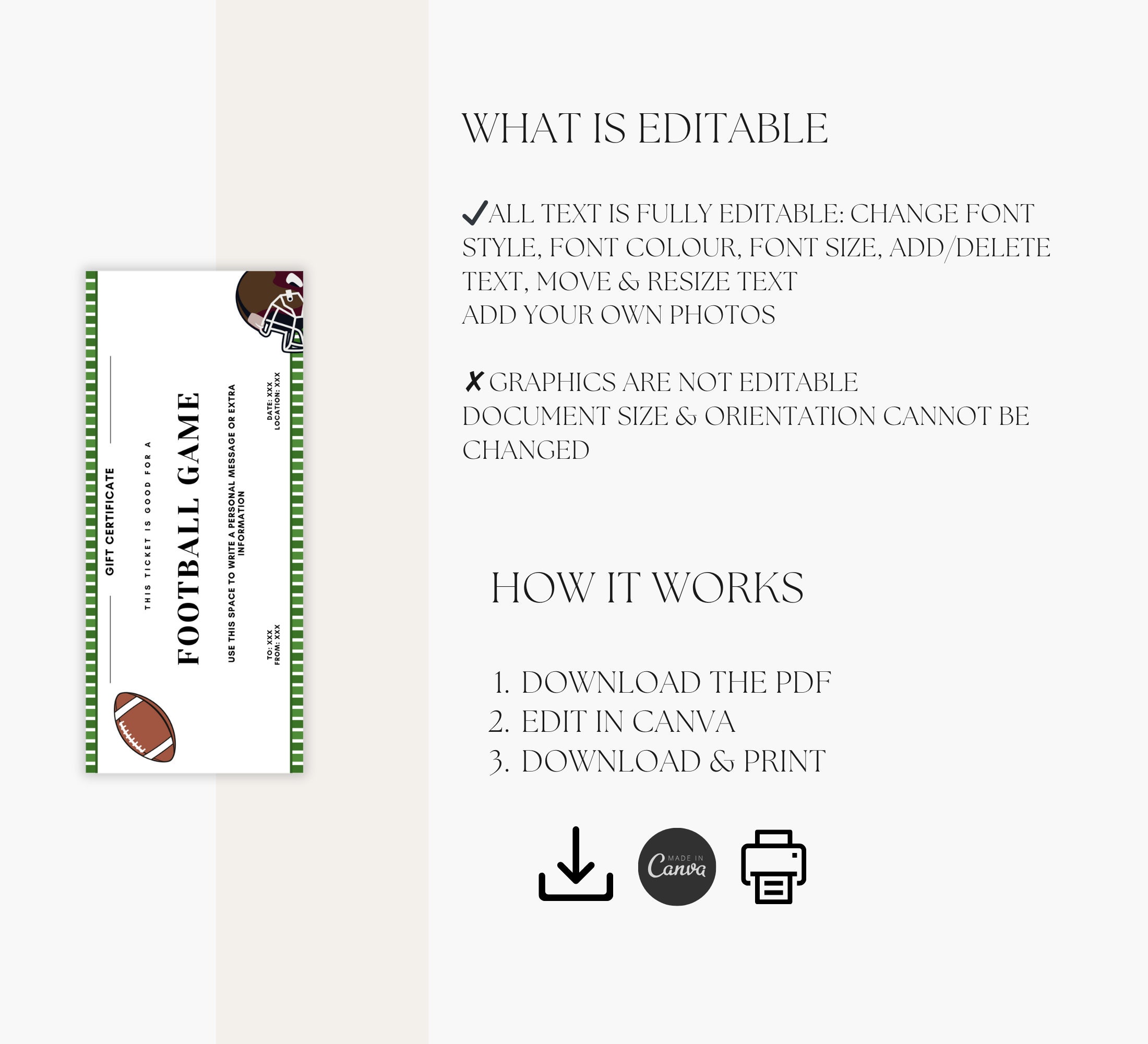 Football Game Coupon Surprise Ticket Canva Template Custom Football ...