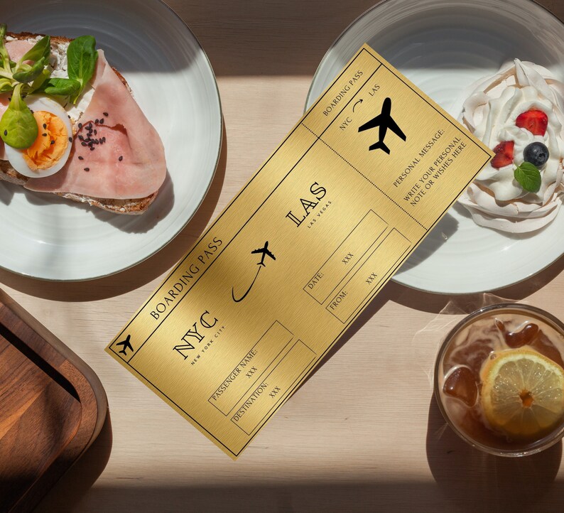 Golden Boarding Pass Editable Template Canva Gift Coupon Airline Ticket ...
