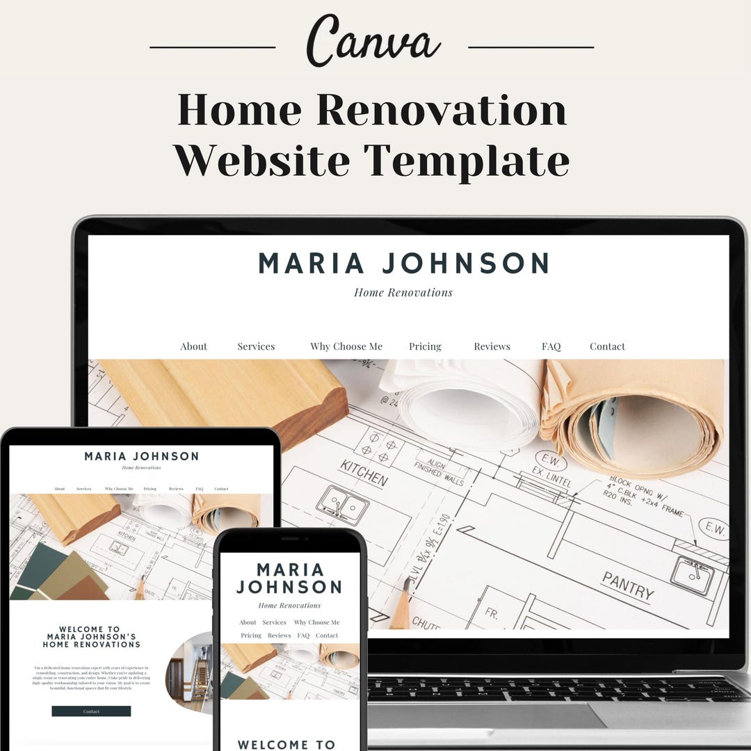 Home Renovation Website Template, Modern Landing Page (canva) - Etsy
