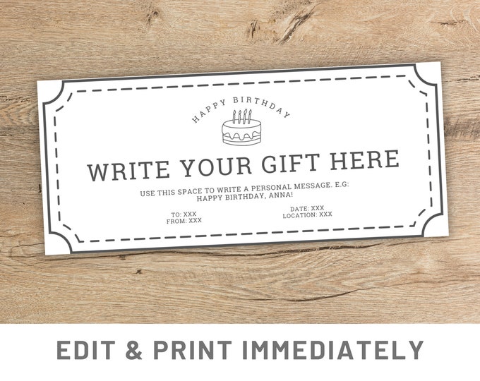 Editable Birthday Coupon Template - Printable "happy Birthday" Gift ...